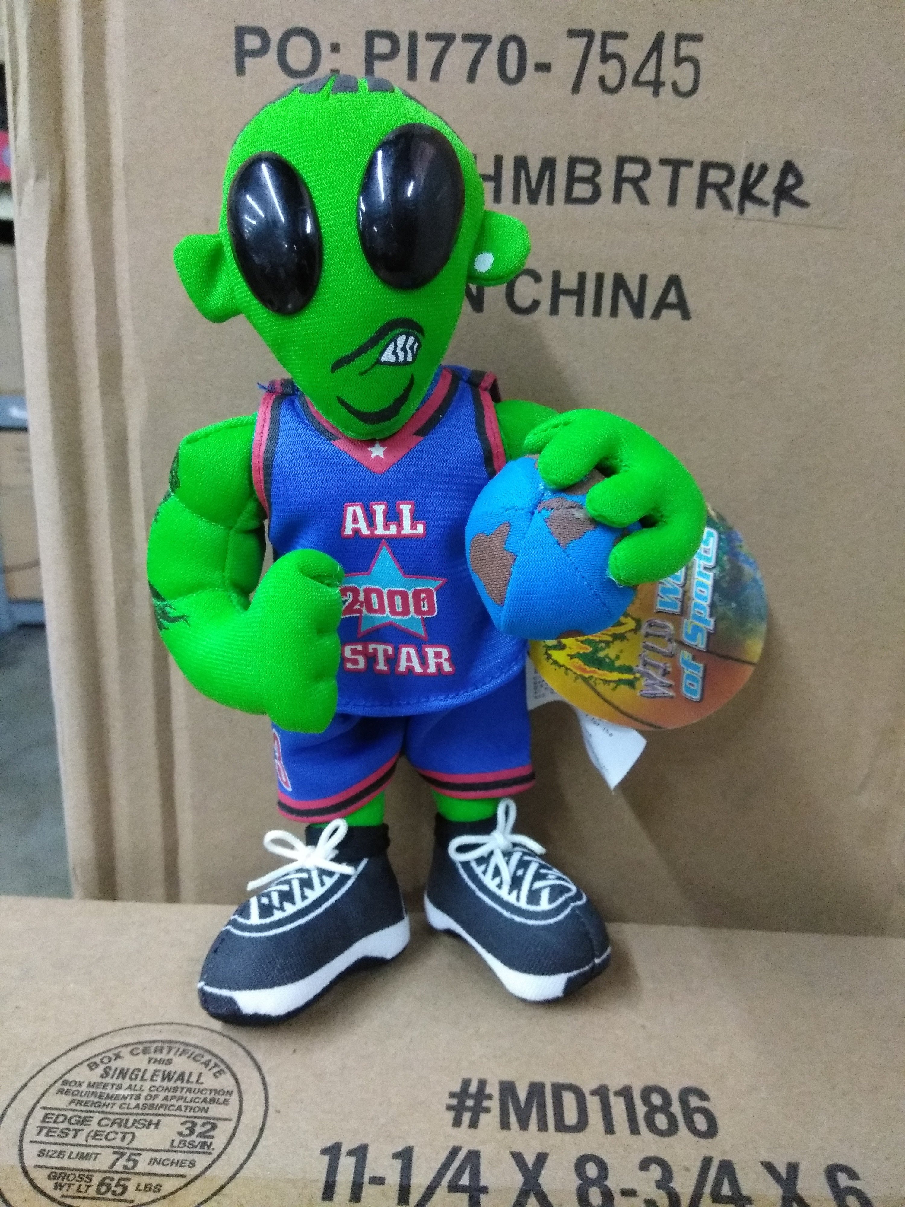 2000 All Star Green Stuffed Alien Basketball NBA — BobblesGalore